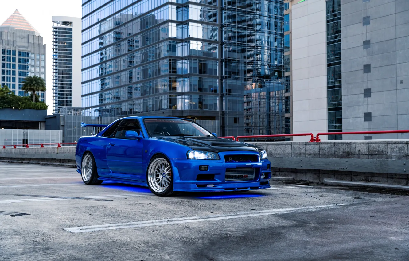 Wallpaper Blue, Skyline, Neon, R34, NISMO for mobile and desktop ...