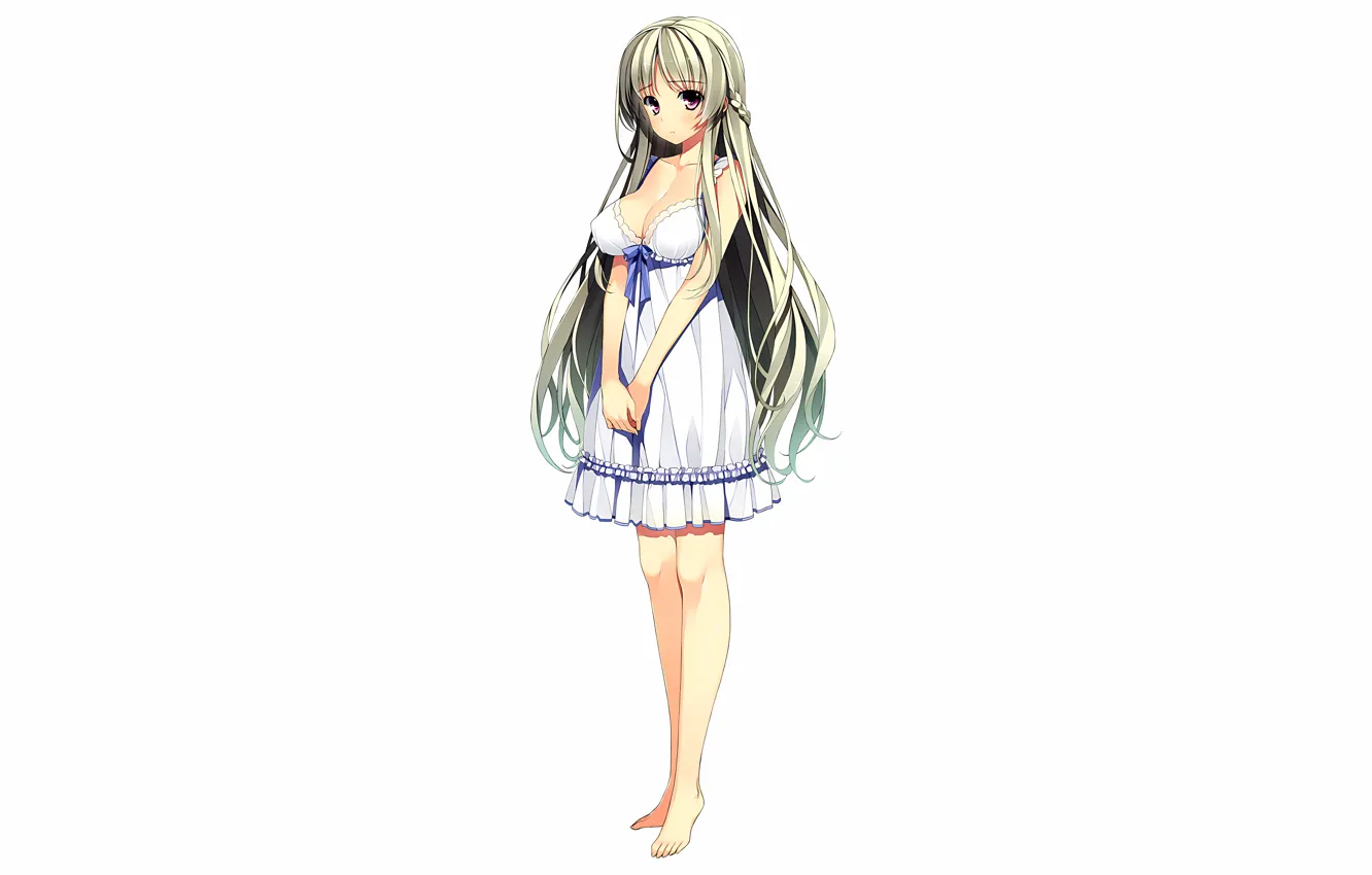 Wallpaper Girl Sexy Cleavage Long Hair Dress Legs Boobs Anime