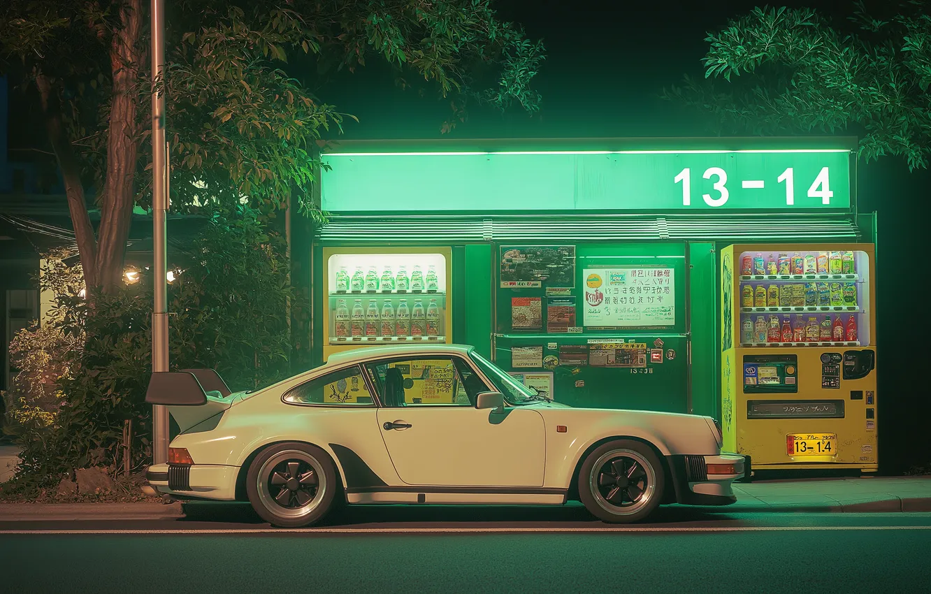 Wallpaper night, neon, Porsche, Japan, Japan, white, night, Neon for ...