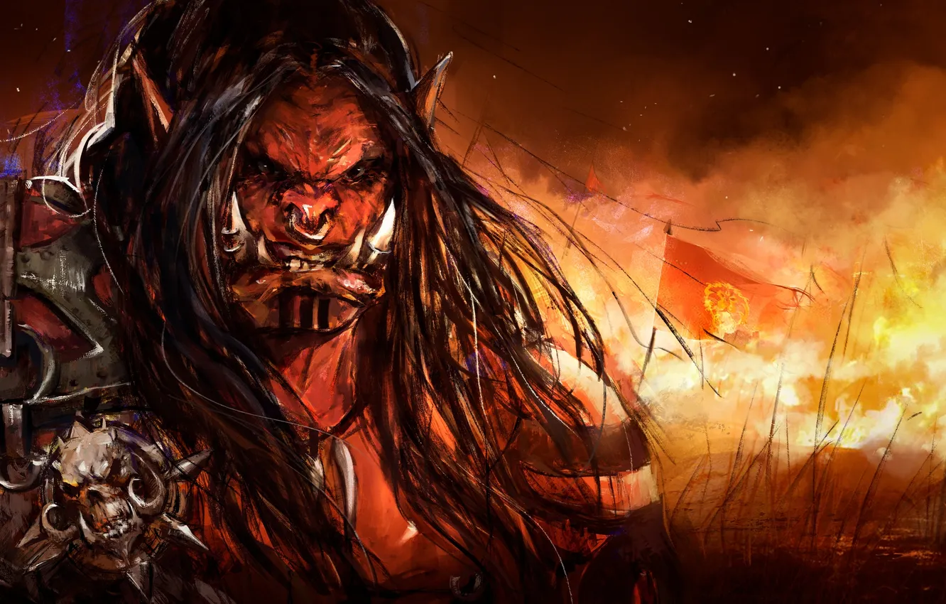 Wallpaper fire, flag, warrior, Orc, by Panda for mobile and desktop ...