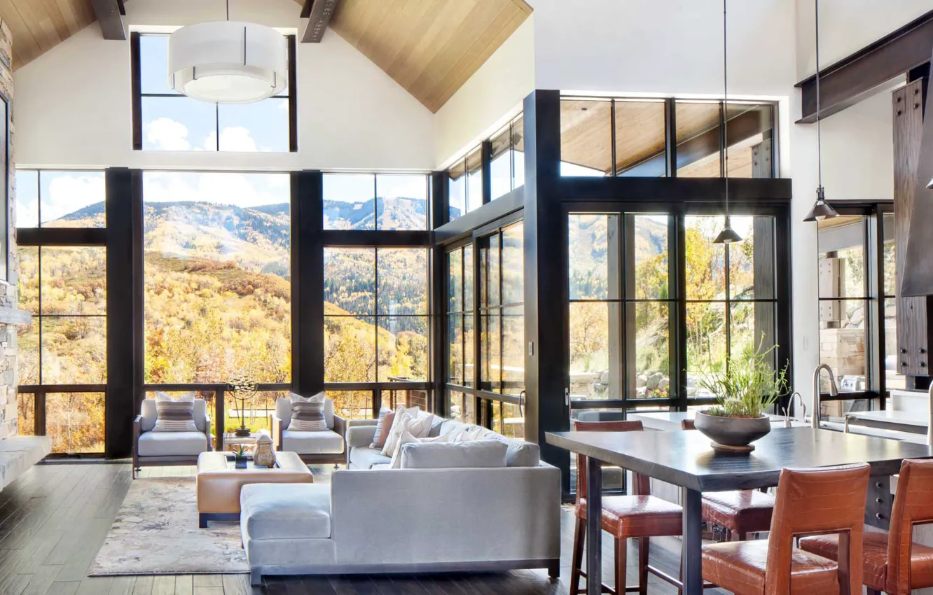Wallpaper design, style, interior, Colorado, kitchen, living room ...