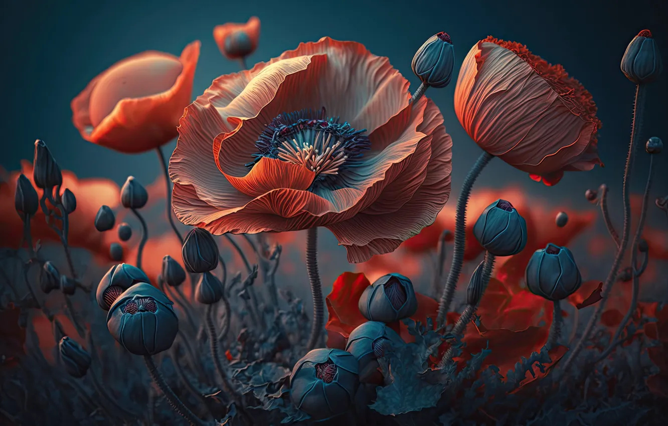 Wallpaper summer, flowers, red, Mac, Maki, styling, petals, buds for ...