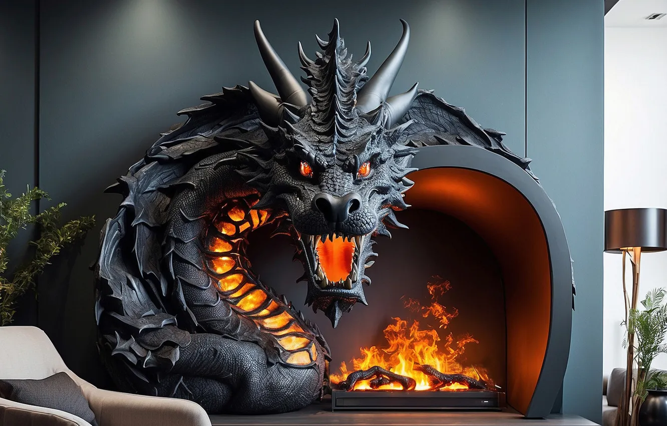 Wallpaper room, dragon, interior for mobile and desktop, section ии арт ...