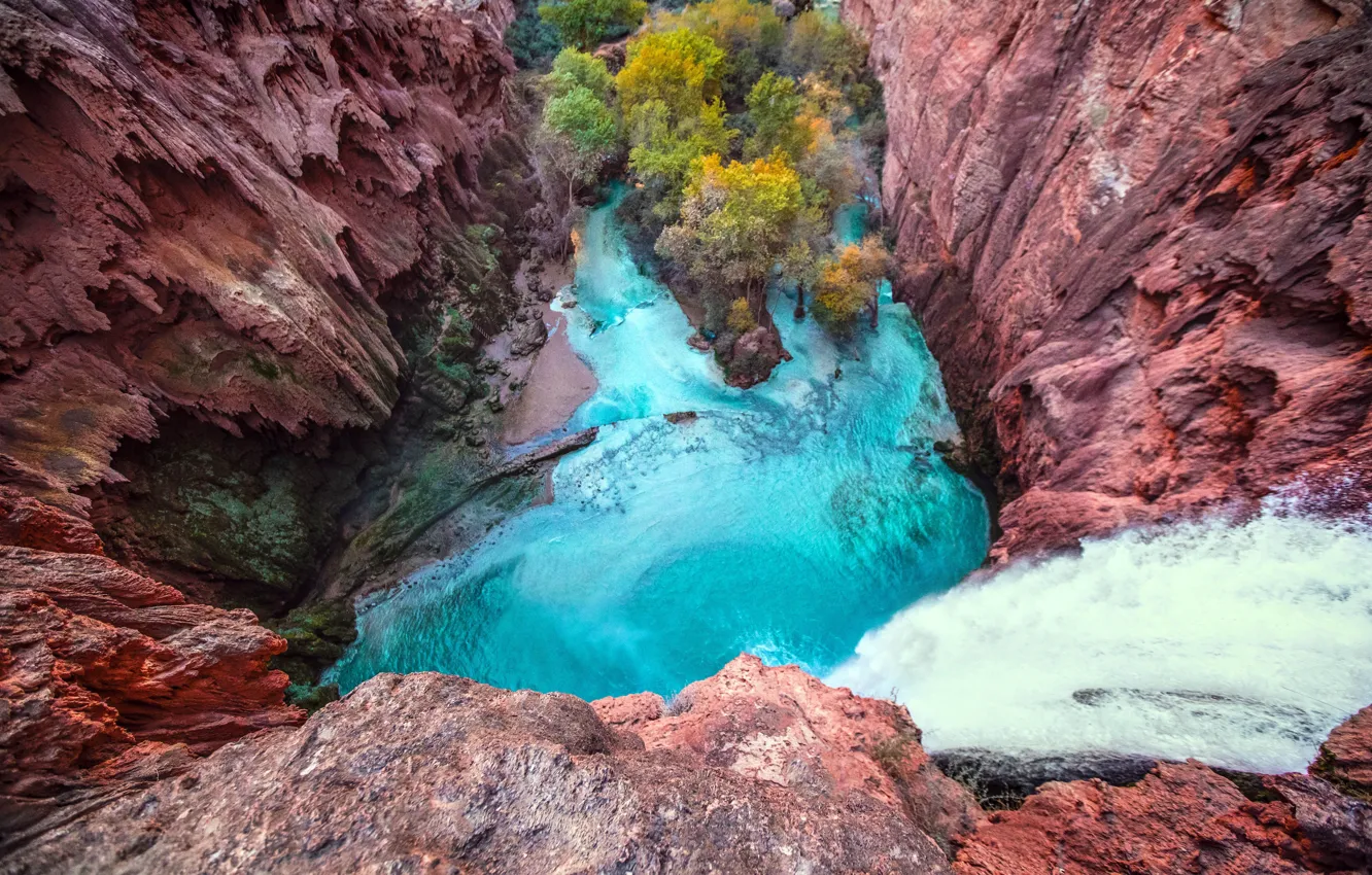 Wallpaper Havasu Falls, River Supai, Cliff Valley for mobile and ...