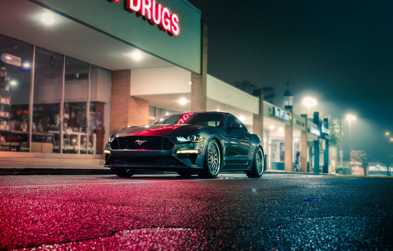Wallpaper night, reflection, Mustang, Ford, Ford Mustang, muscle car ...