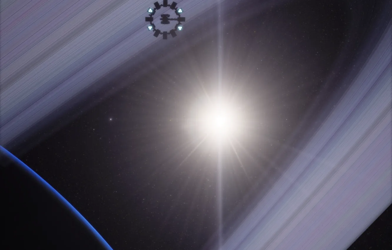 Wallpaper space, lights, star, planet, ring, station, flight, Nextdoor ...