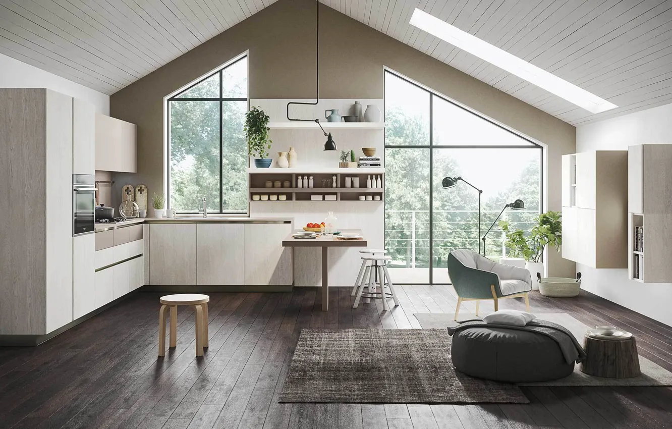 Wallpaper interior, kitchen, living room, in stile greco for mobile and ...