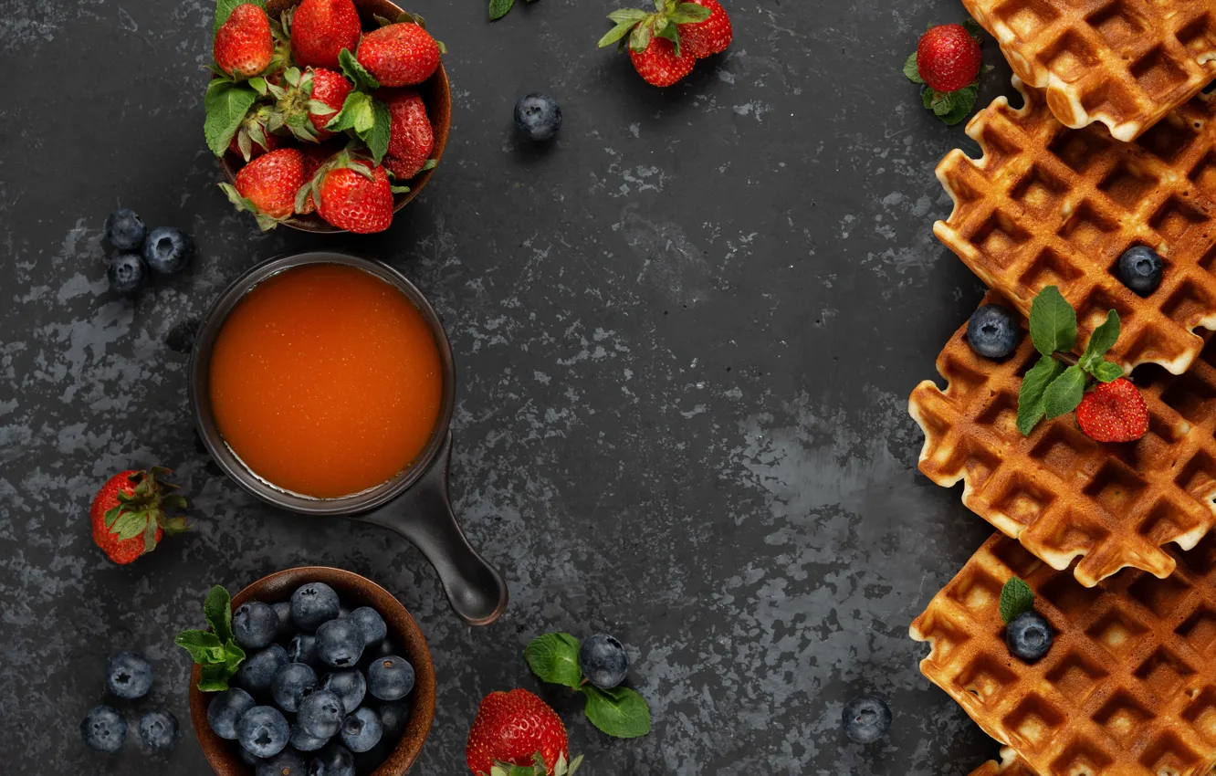 Wallpaper berries, Breakfast, blueberries, strawberry, waffles for ...