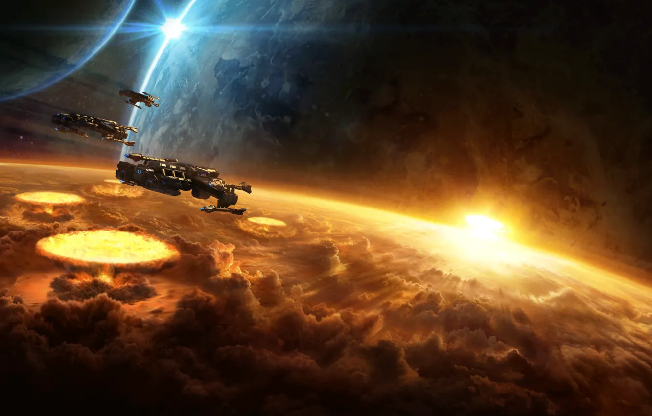 Wallpaper space, the explosion, planet, destruction, starcraft, nuclear ...