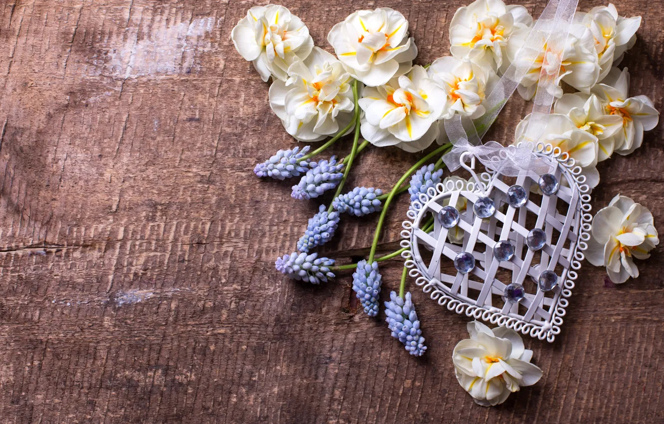 Wallpaper flowers, heart, spring, love, heart, wood, flowers, romantic ...