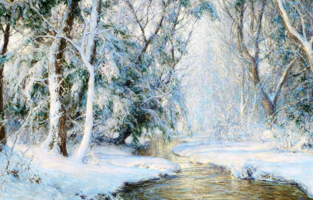 Wallpaper winter, snow, trees, picture, the first snow, American artist ...