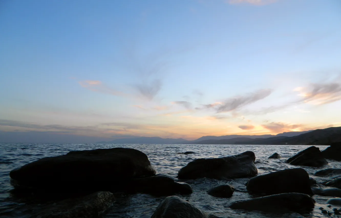 Wallpaper sunset, beautiful clouds, Sea stones for mobile and desktop ...