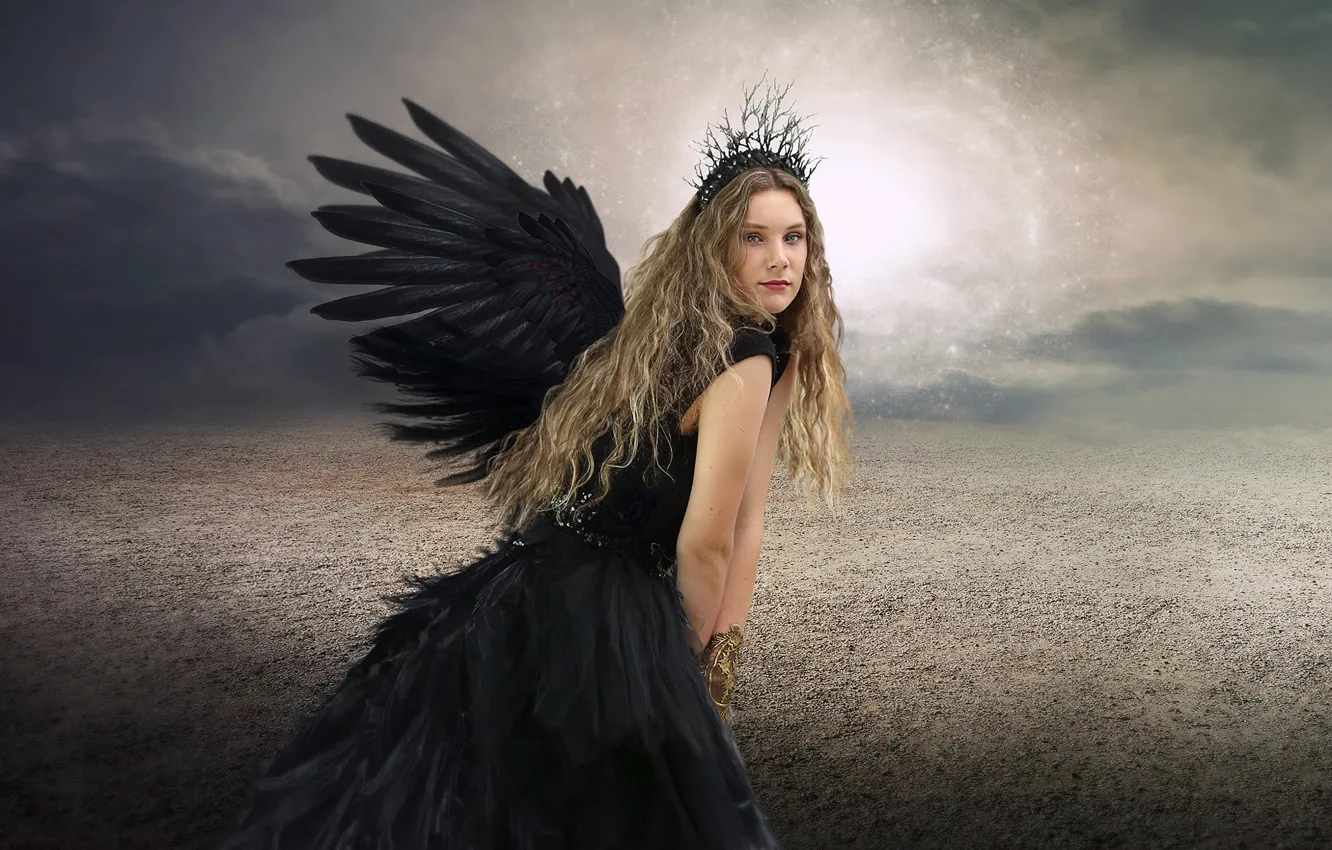 Wallpaper girl, wings, angel, fantasy, black, Tracy Lundgren for mobile ...