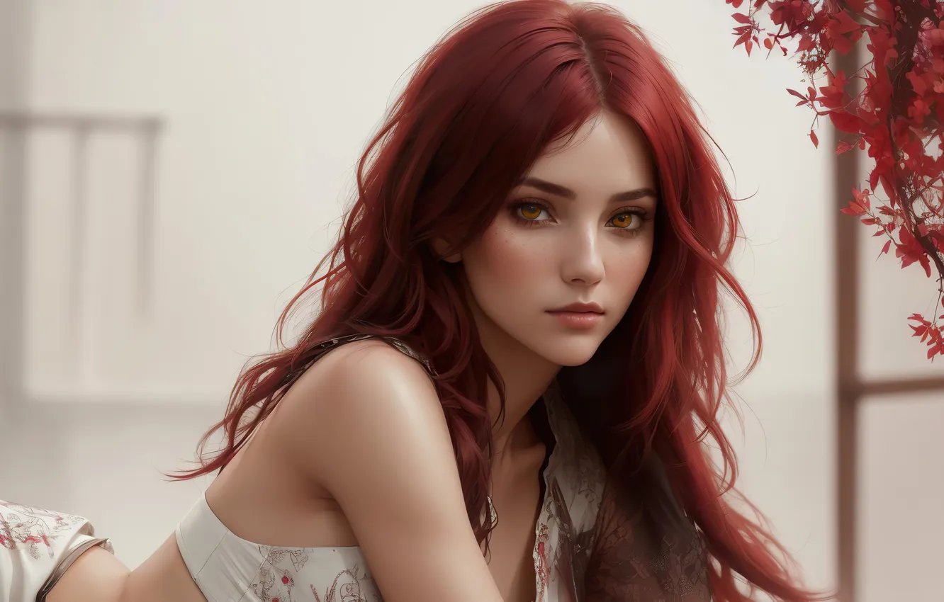 Wallpaper girl, fantasy, art, digital art, fantasy art, Red hair, fantasy girl, Stable Diffusion ...