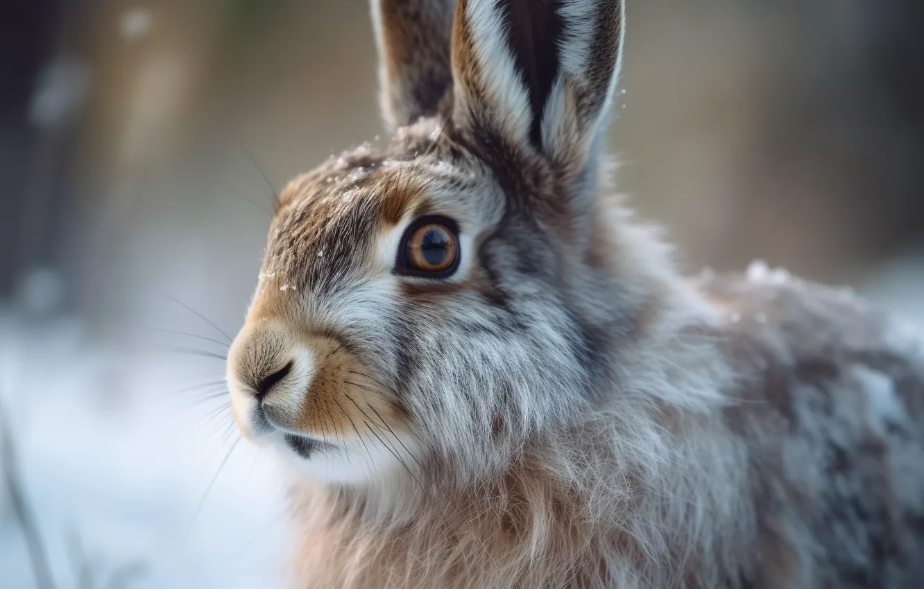 Wallpaper winter, look, snow, nature, grey, hare, portrait, rabbit for ...