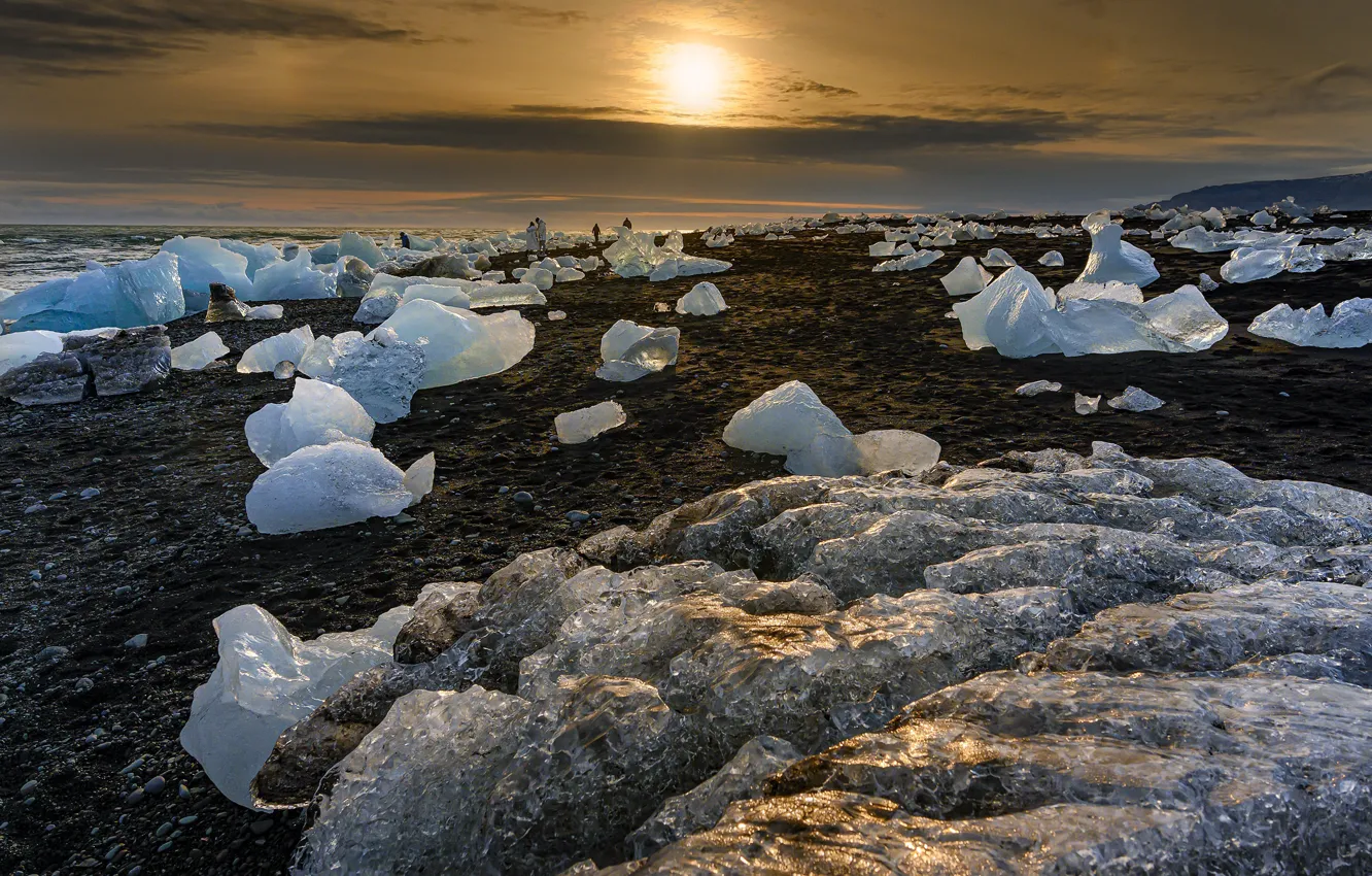 Wallpaper sea, sunset, shore, ice for mobile and desktop, section ...