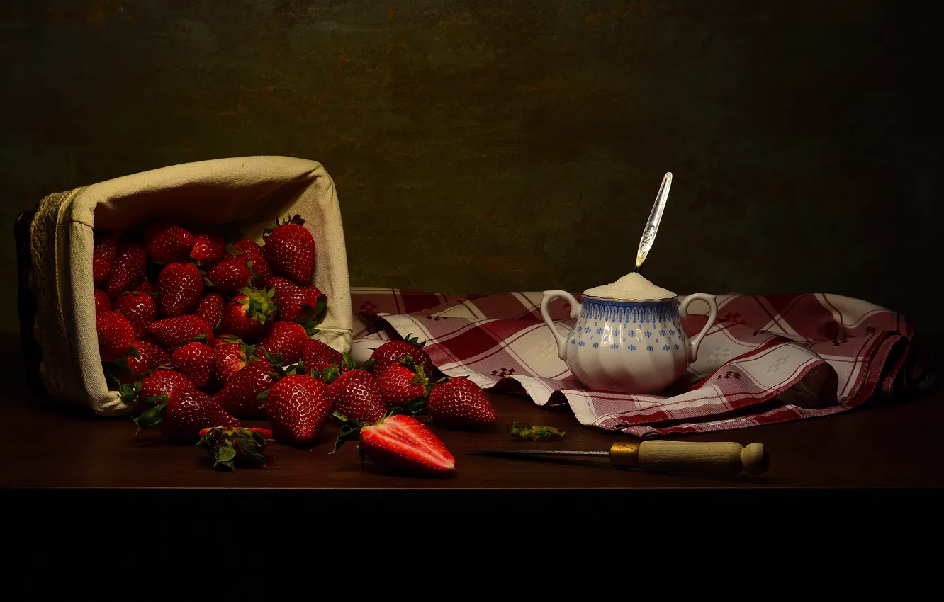 Wallpaper the dark background, table, strawberry, still life images for ...