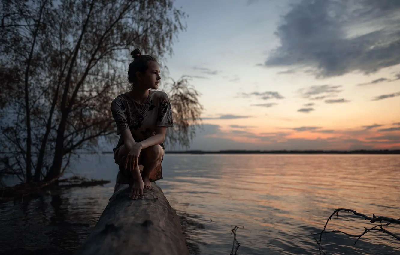 Wallpaper girl, twilight, photo, sunset, photographer, lake, model ...