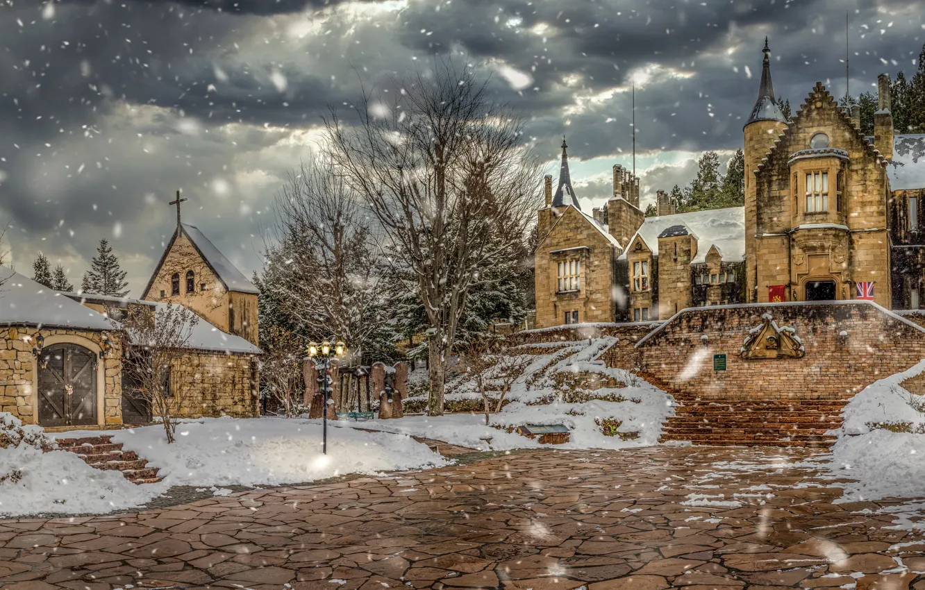 Wallpaper winter, snow, Japan, Japan, Takayama, Lockheart Castle, Lock ...