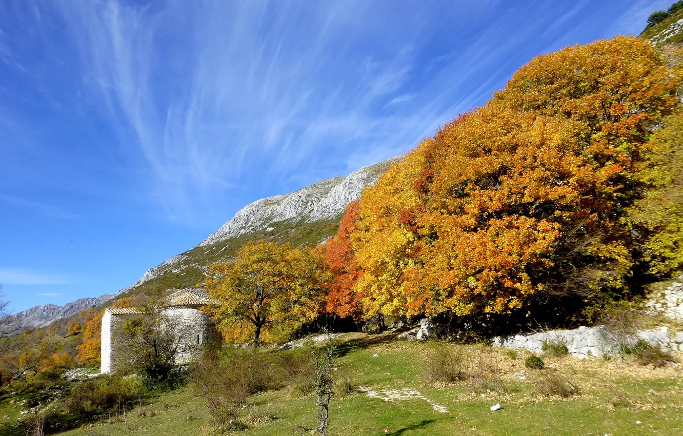 Wallpaper autumn, trees, mountains, house, France, slope, Provence ...