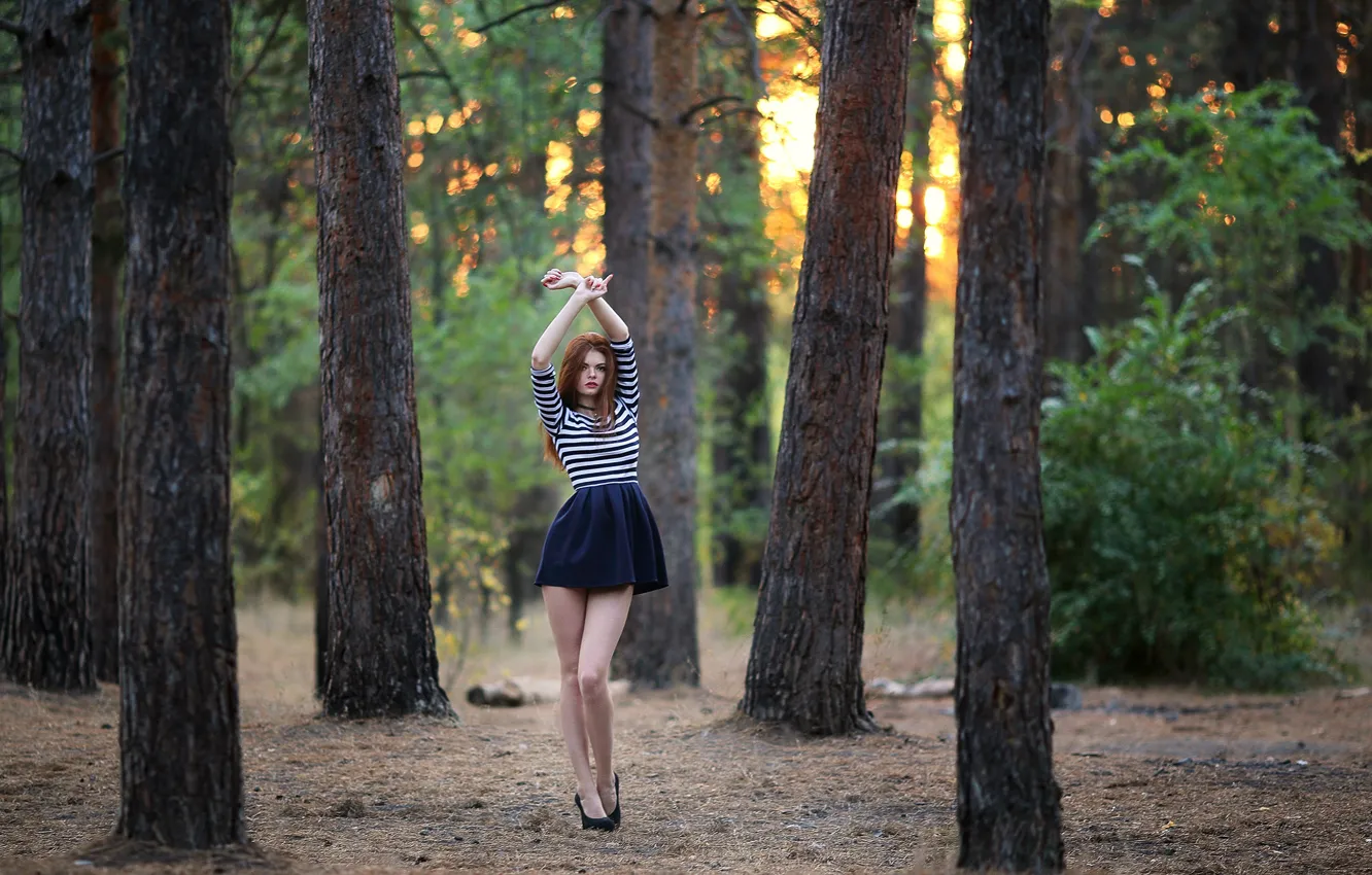 Wallpaper Look Trees Sexy Pose Park Model Portrait Hands For
