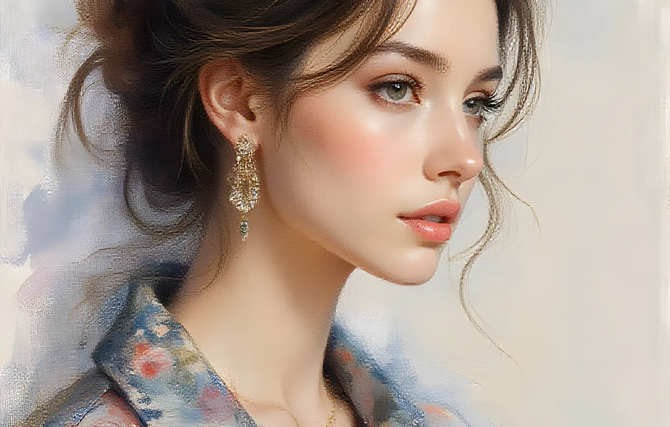 Wallpaper look, girl, pose, portrait, imitation painting, AI art ...