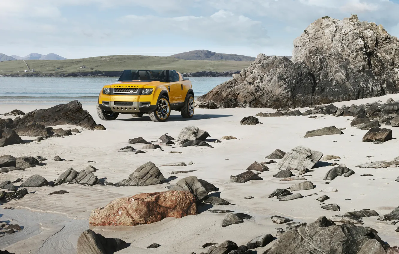 Wallpaper sand, beach, stones, UK, the concept car, Land Rover, Sport ...