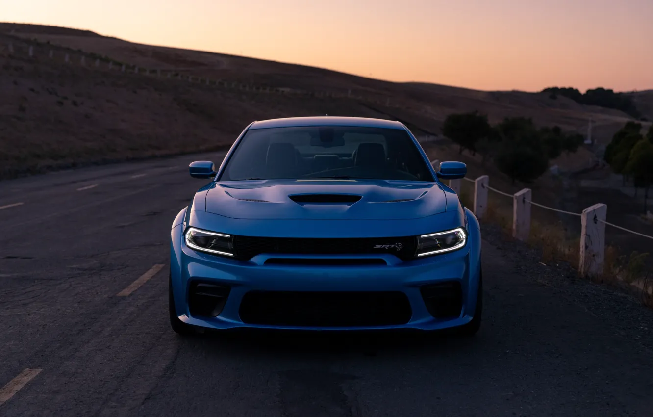 Wallpaper sunset, the evening, Dodge, front view, Charger, Hellcat, SRT ...
