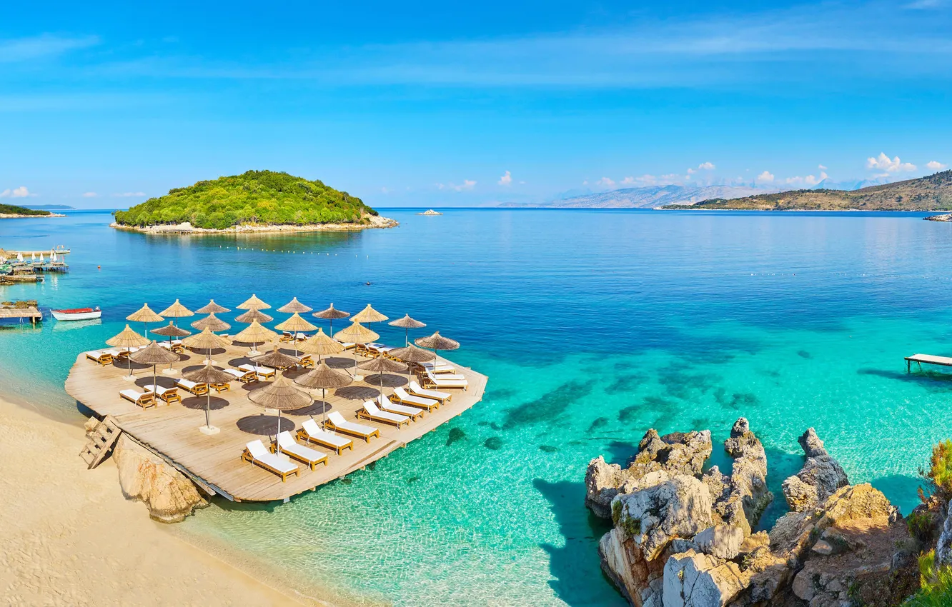 Wallpaper sand, coast, island, resort, Albania, The Ionian sea, The ...