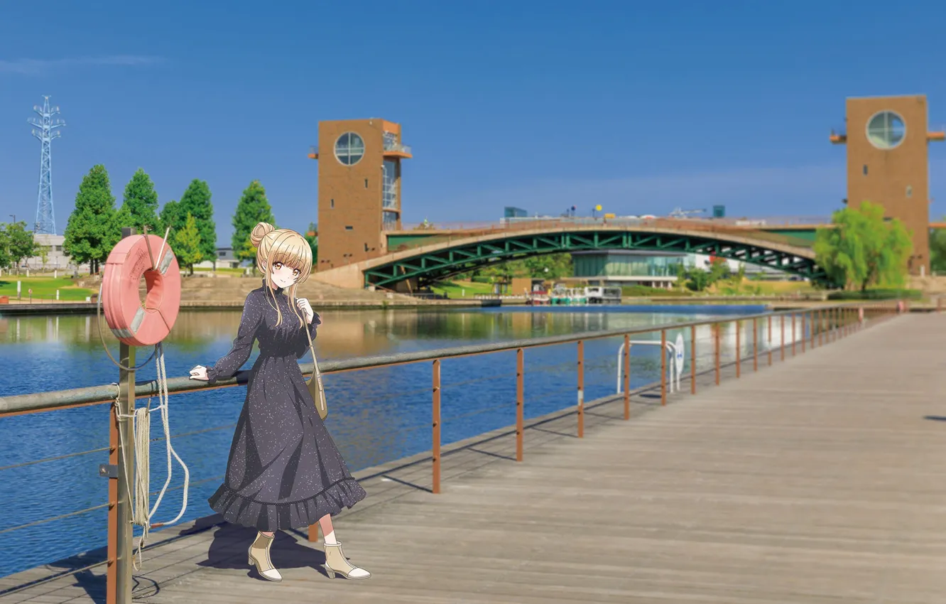 Wallpaper water, girl, trees, bridge, Otonari no Tenshi-sama ni ...