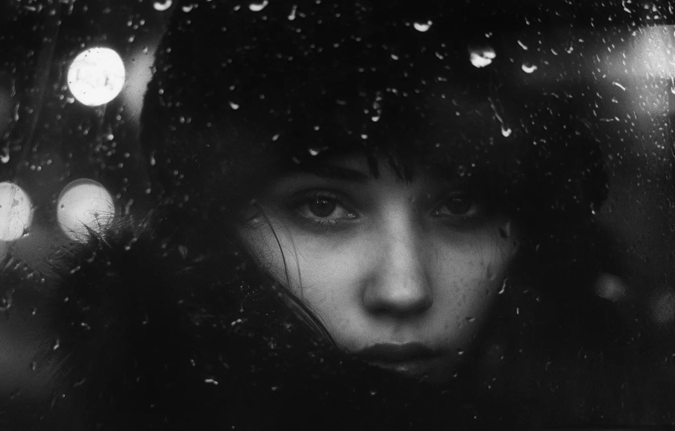 Wallpaper winter, sadness, look, glass, girl, drops, hat, portrait for ...