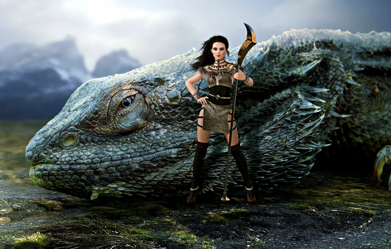 Wallpaper girl, monster, warrior, iguana, fantasy girl images for ...