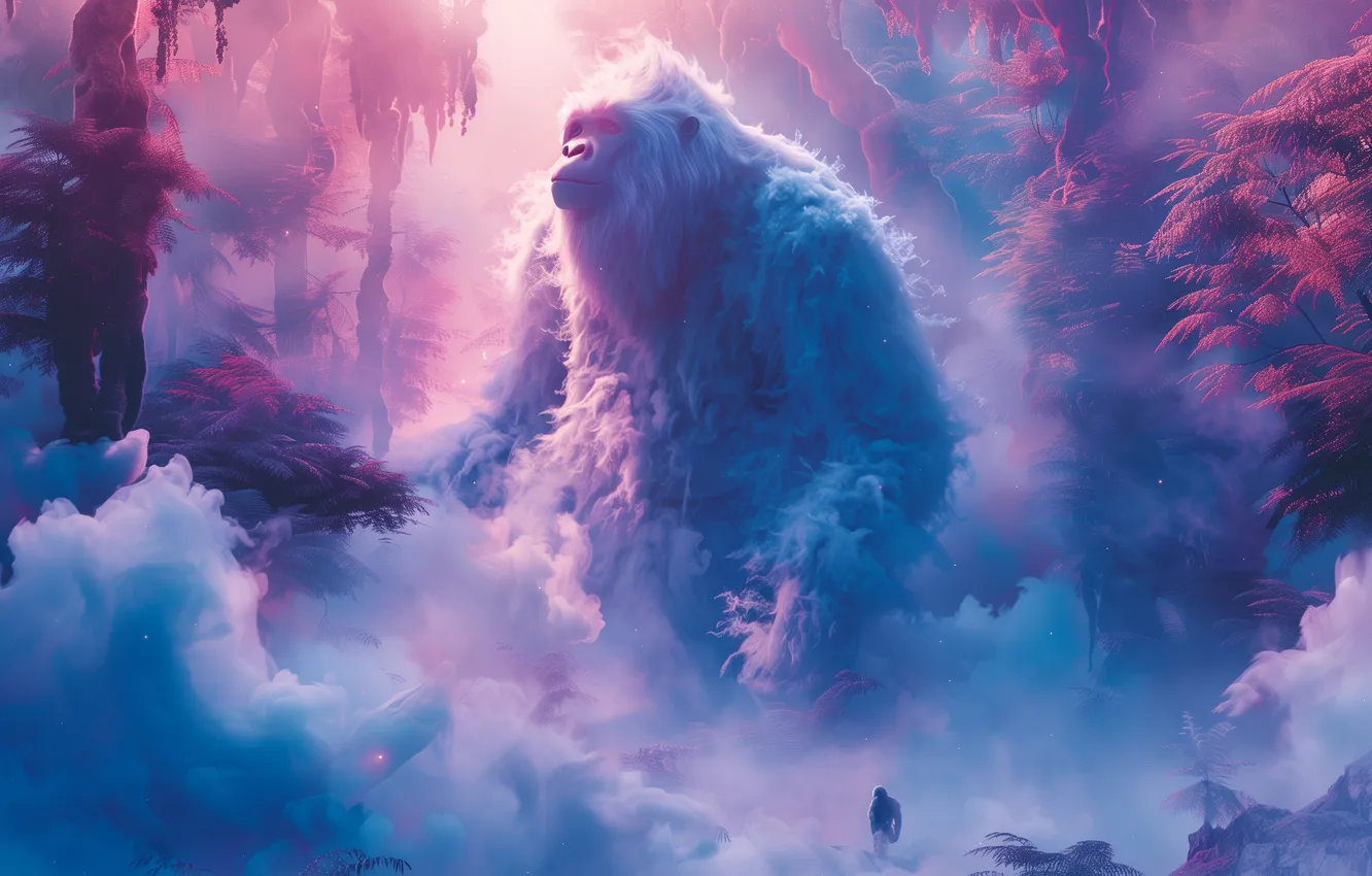 Wallpaper trees, being, Yeti, Bigfoot, digital art, Bigfoot, AI art ...