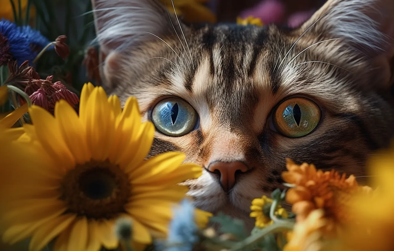 Wallpaper cat, cat, look, pose, face, AI art, neural network for mobile ...