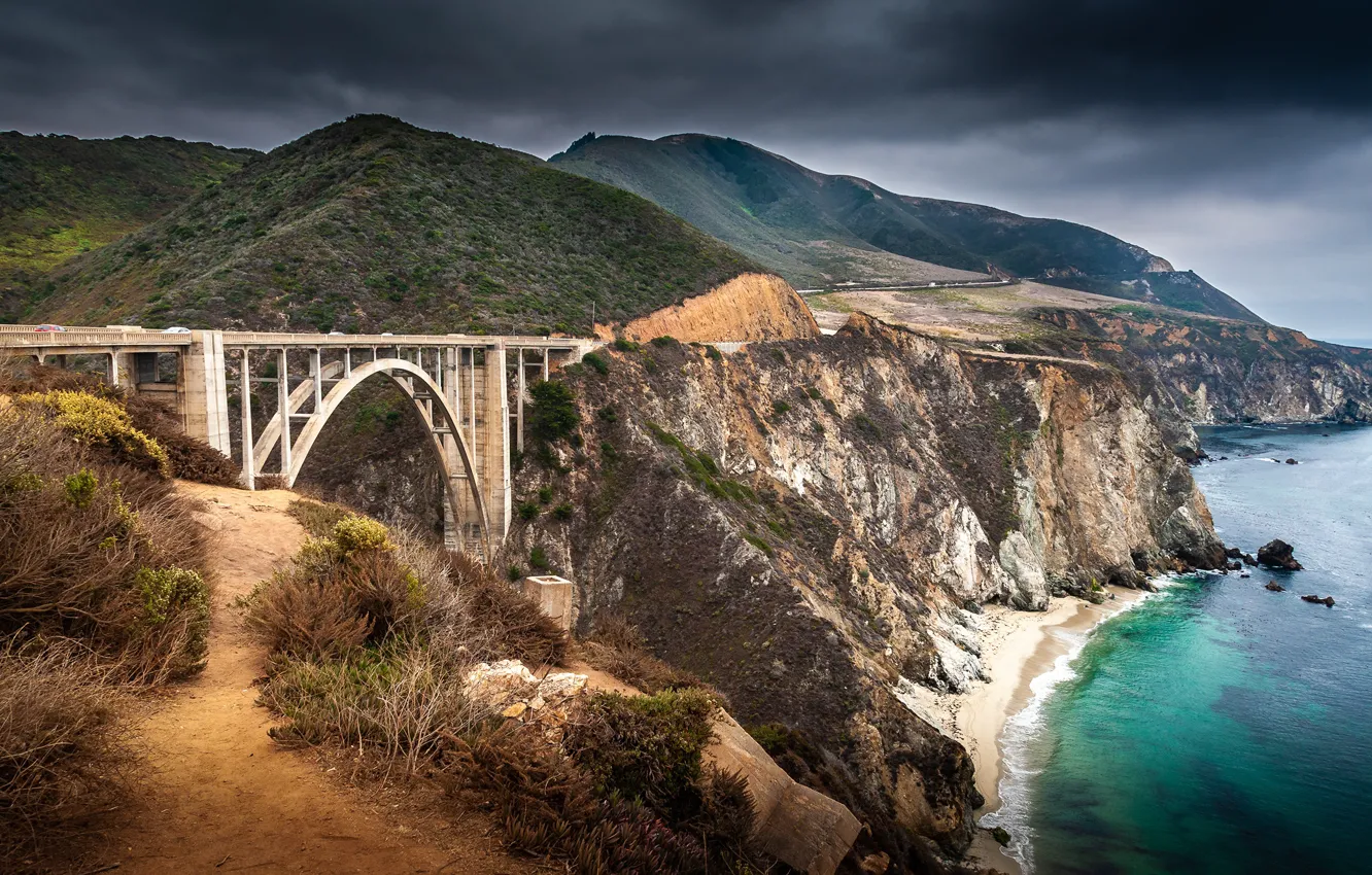 Wallpaper mountains, bridge, coast, view, CA, USA, USA, California ...