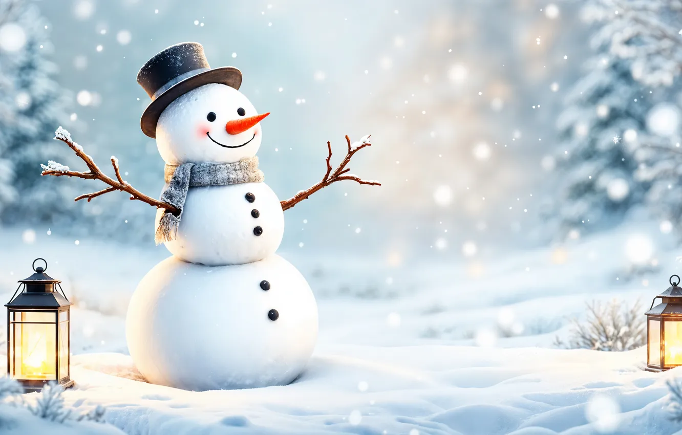 Wallpaper winter, snow, decoration, Christmas, New year, snowman, happy ...