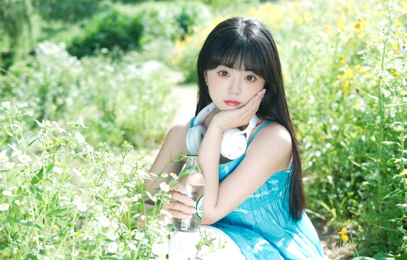 Wallpaper Beautiful, Asian, Model, Flowers, Headphone, Woman, Cute ...