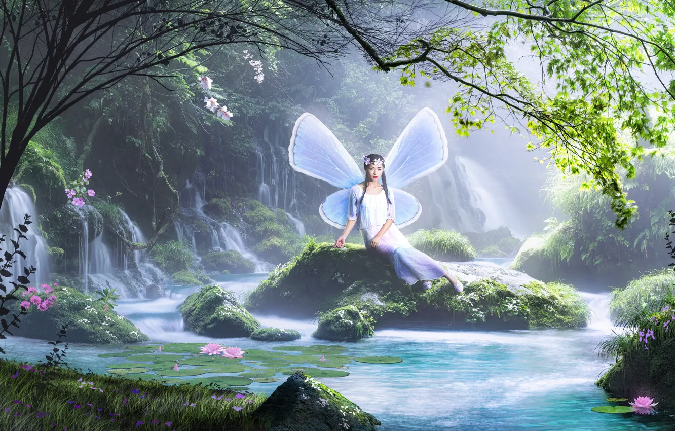 Wallpaper Greens Summer Grass Look Girl Flowers Branches Nature