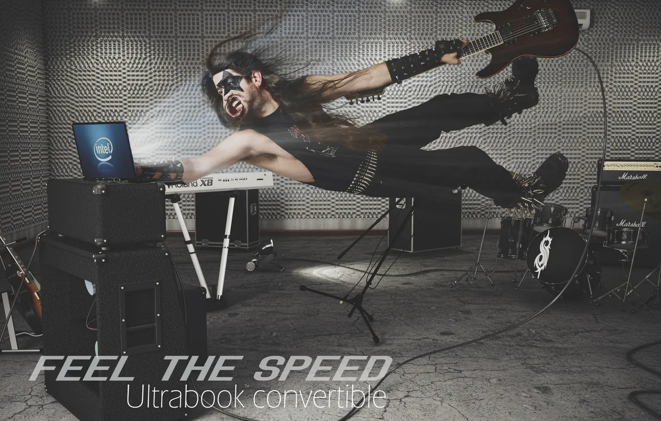 Wallpaper guitar, speed, laptop, Intel, guy, Studio, laptop, rocker ...