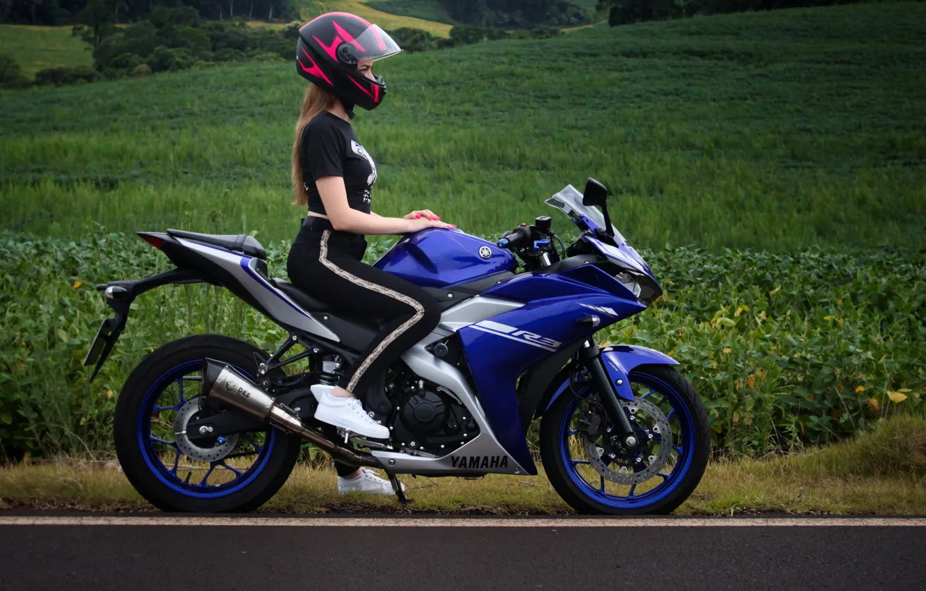 Wallpaper girl, Yamaha, moto, motorcycle, model, pretty, blonde, pose ...