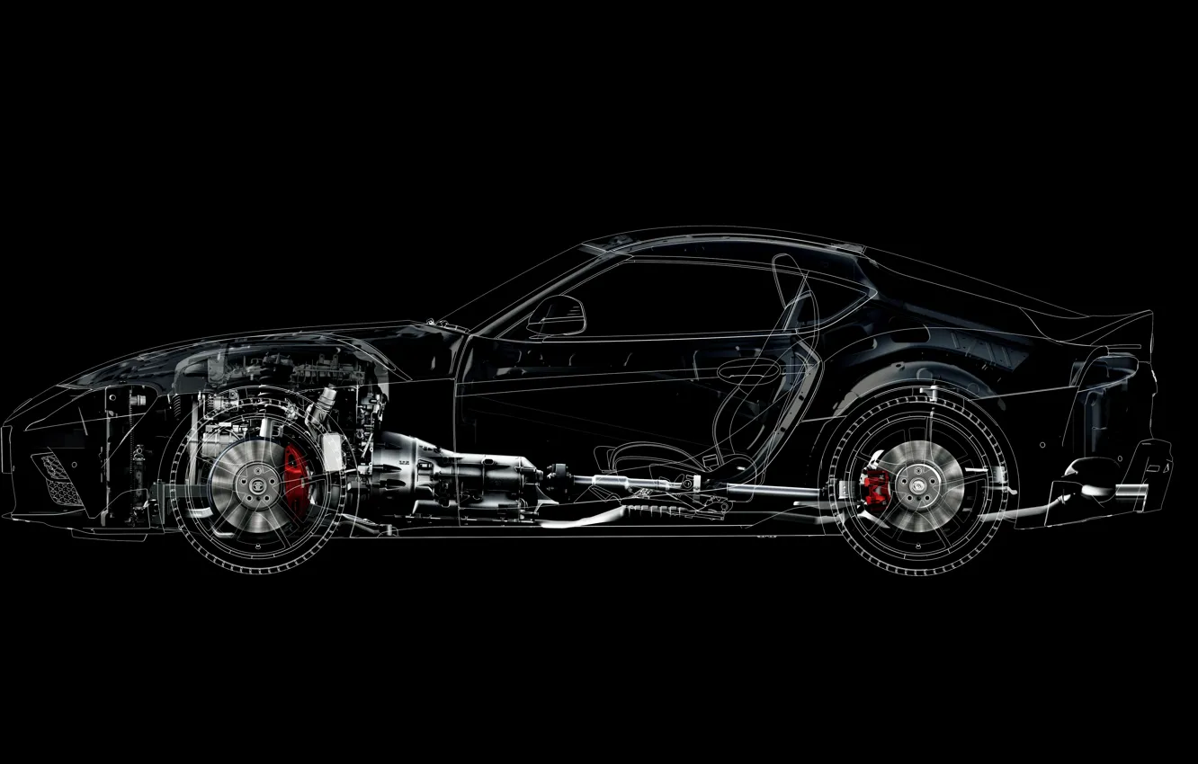 Wallpaper coupe, scheme, Toyota, side view, black background, Supra ...