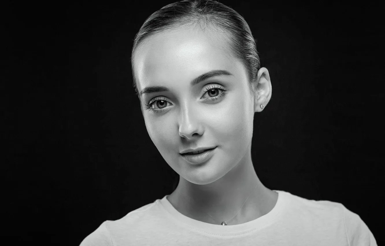 Wallpaper eyes, look, girl, portrait, black and white, Evgeny Degtev, Daria Fedorenko for mobile ...