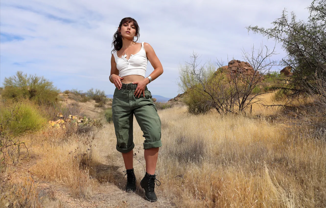 Wallpaper sky, hot girl, desert, brown hair, nature, model, lovely ...