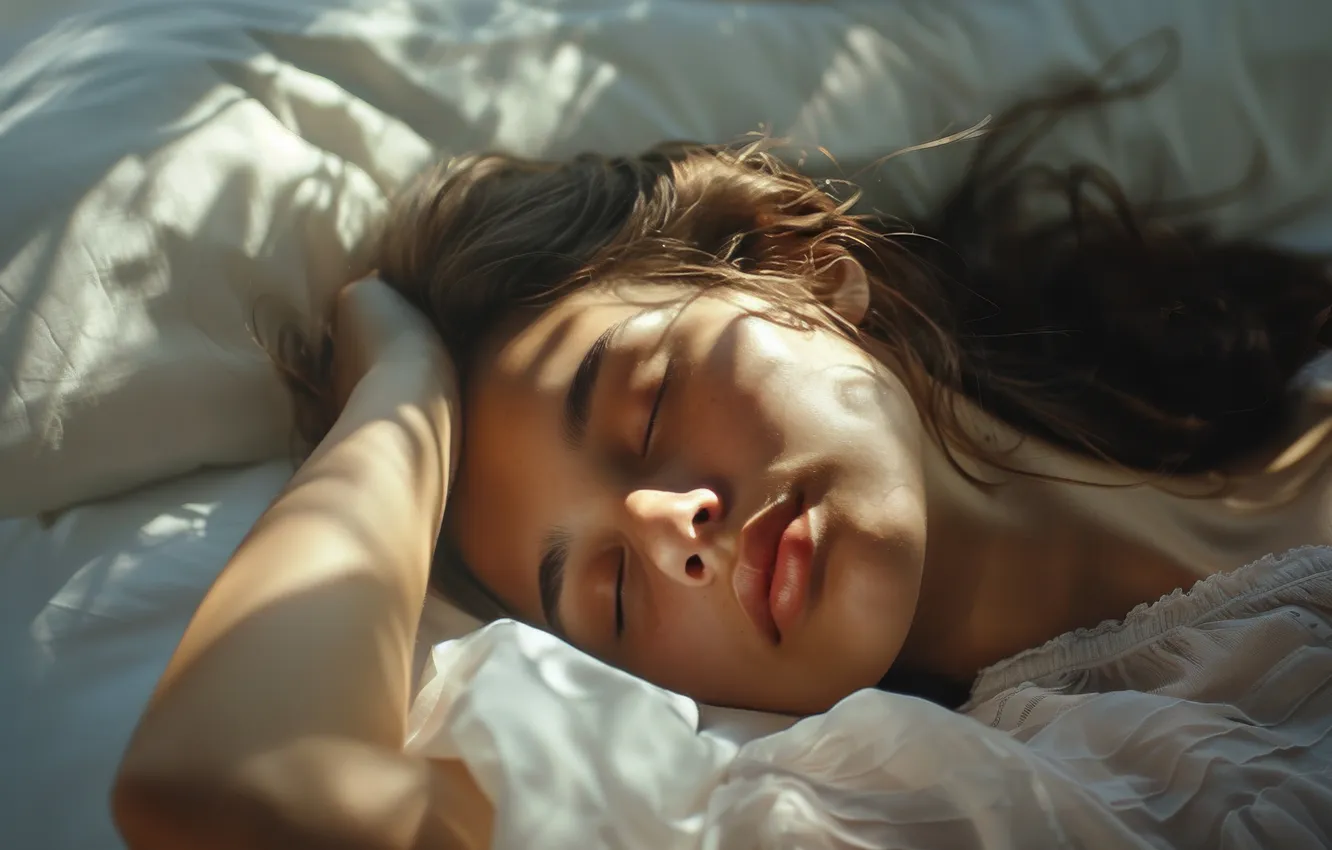 Wallpaper girl, light, face, pose, bed, sleep, shadow, pillow for ...