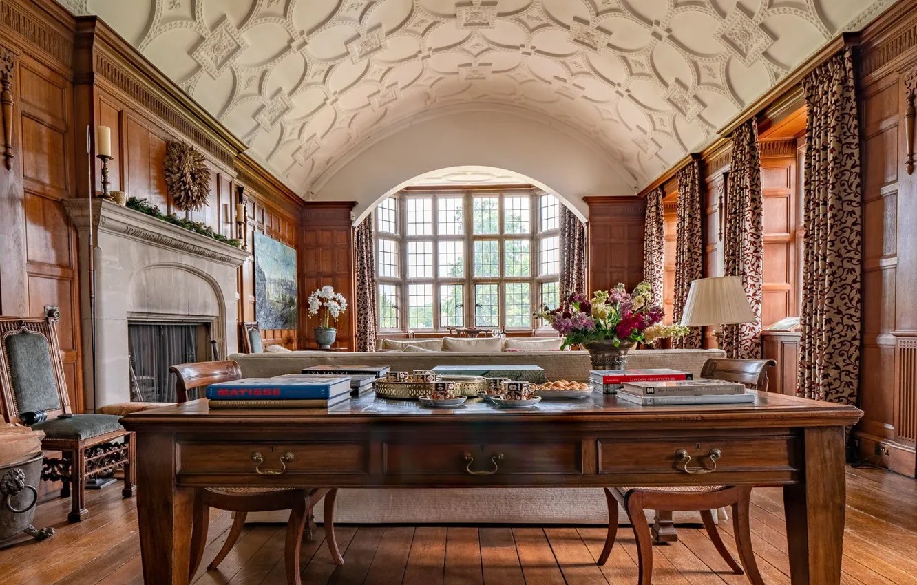 Wallpaper design, style, castle, interior, fireplace, living room ...