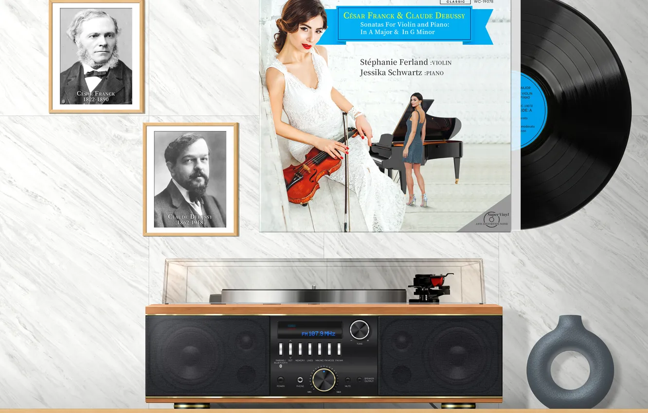 Wallpaper music, violin, audio, grand piano, LP, classical music, vinyl record, Claude Debussy ...