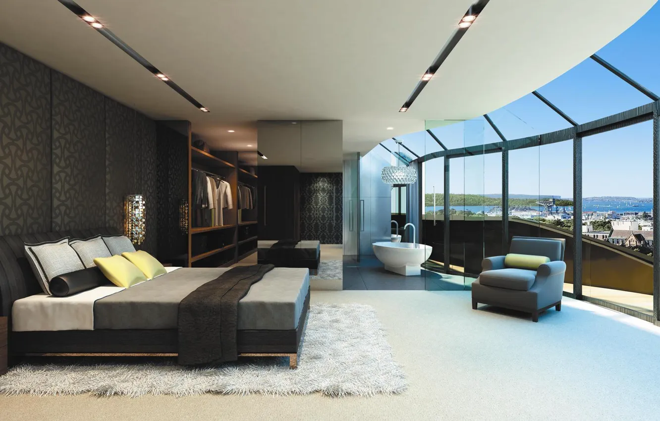 Wallpaper room, interior, bedroom, SUWALLS, amazing view from the ...