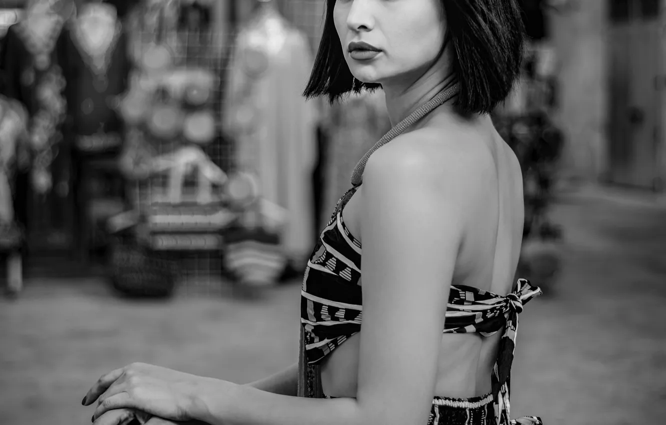 Wallpaper look, black and white, brunette, posture, Reza Mohammadi, short - haired for mobile ...