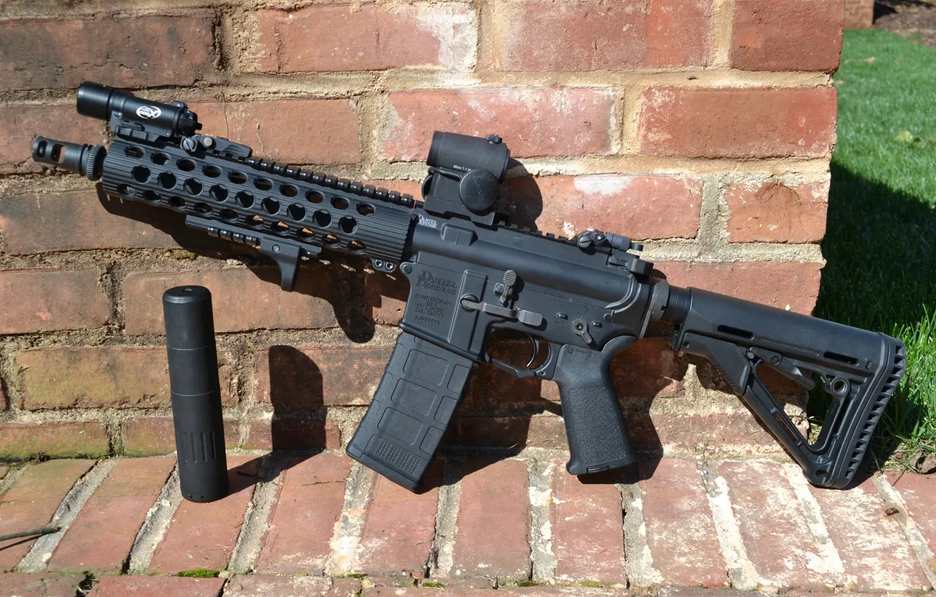 Wallpaper weapons, wall, muffler, carabiner, assault rifle, Daniel ...