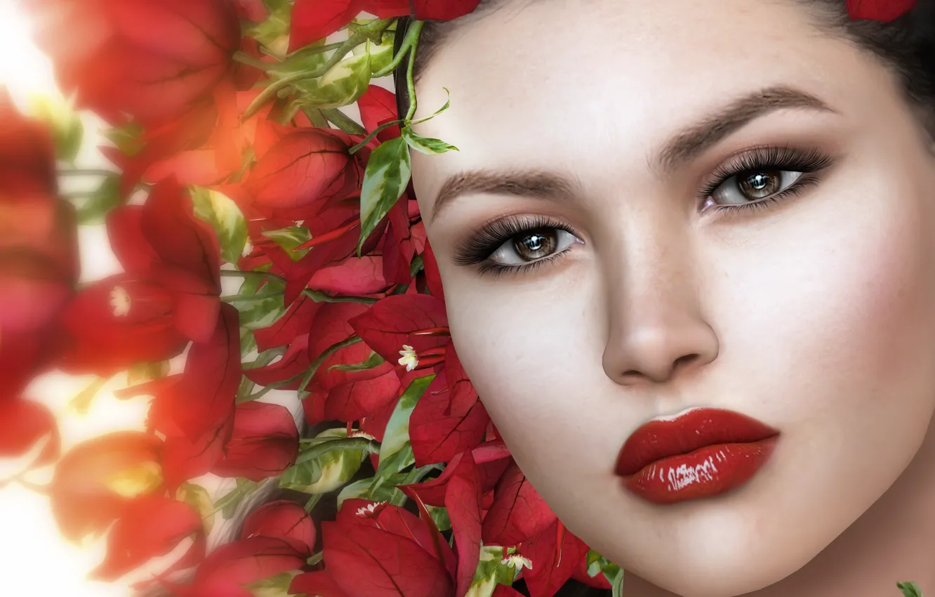 Wallpaper girl, flowers, face, roses images for desktop, section ...